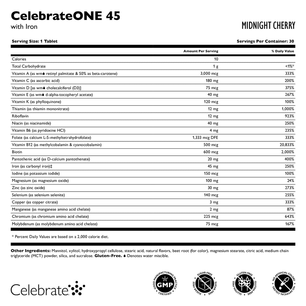 CelebrateONE Multi with 45 mg iron Chewable - Celebrate