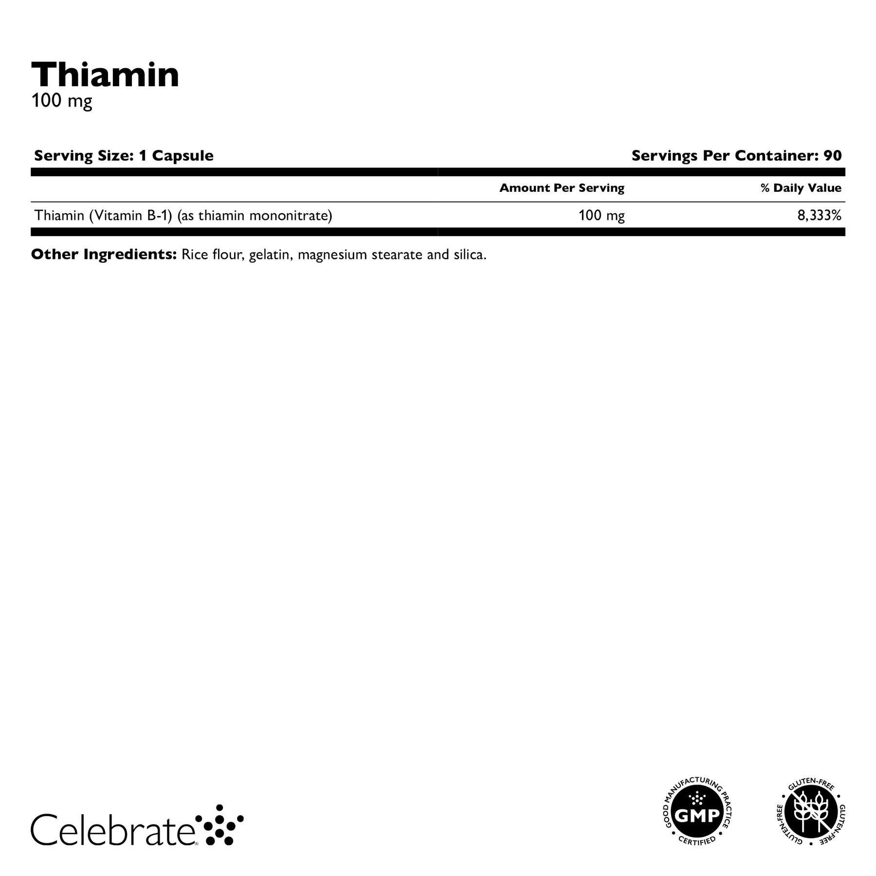 Thiamin Vitamin B1 Capsules 100mg - Celebrate
