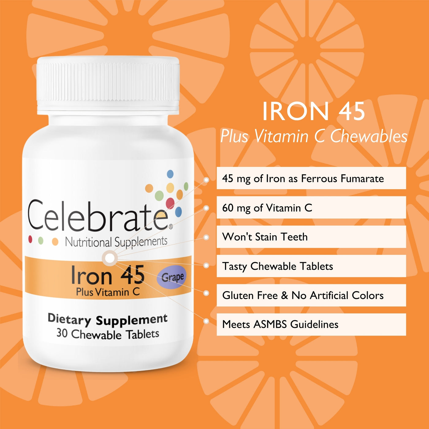 Iron 45mg with Vitamin C Chewable Tablets - Grape - Celebrate